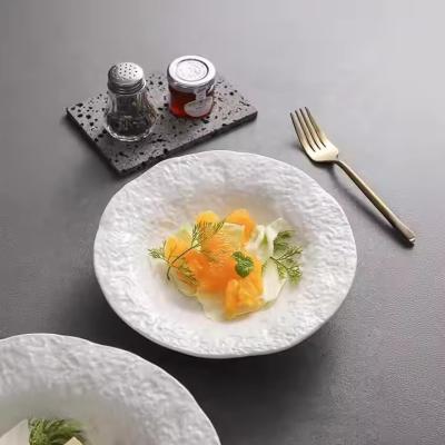 China Stoneware soup plate custom logo rocky ceramic salad bowl white restaurant dinnerware for sale