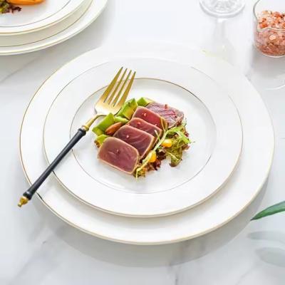 China Sublimation blank ceramic plates 8'' 10'' wedding party restaurant bulk ceramic gold rim white plates for sale