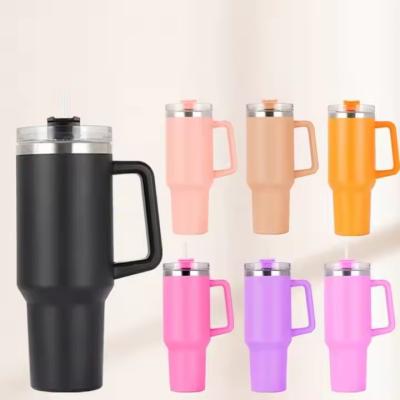 China Custom logo leak proof flip straw stainless steel coffee mug reusable double wall 40oz tumbler with handle for sale