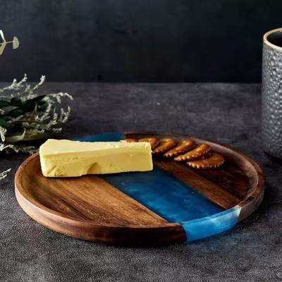 China Round epoxy resin and black walnut wood tray restaurant bar home decor wooden decorative serving tray No reviews yet for sale