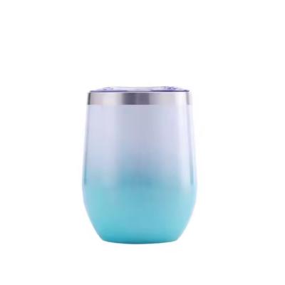 China Bars outdoor wine tumbler rainbow paint 12oz stainless steel insulated wine glass travel coffee mug tumbler with lid for sale