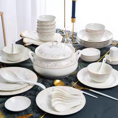 China Custom logo luxury gift 56pcs bone china dinner sets homeware 28pcs service dinnerware ceramic tableware set for sale