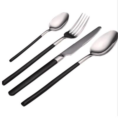 China Munich style high-end restaurant silverware bulk flatware sets black handle stainless steel spoon fork knife set for sale
