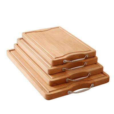 China Beech block bamboo chopping cutting board with stainless steel handle for sale