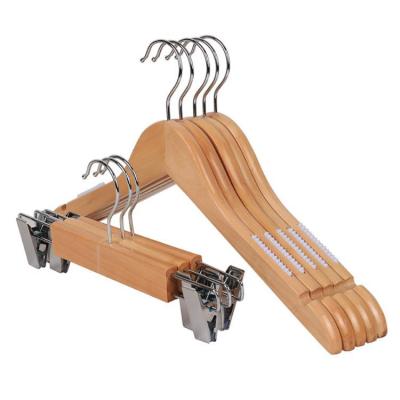 China Best cheap chrome hooks non-slip natural wood kids hanger with logo for sale