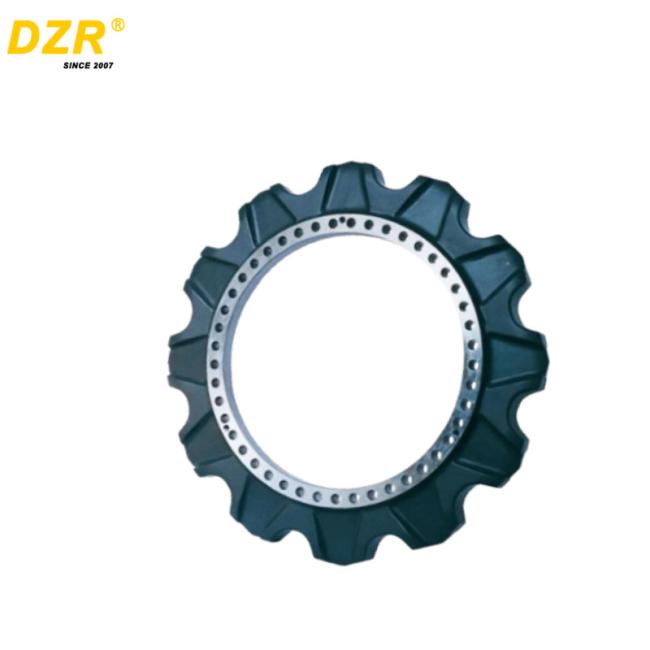 Close-up view of excavator sprocket showing tooth profile and construction