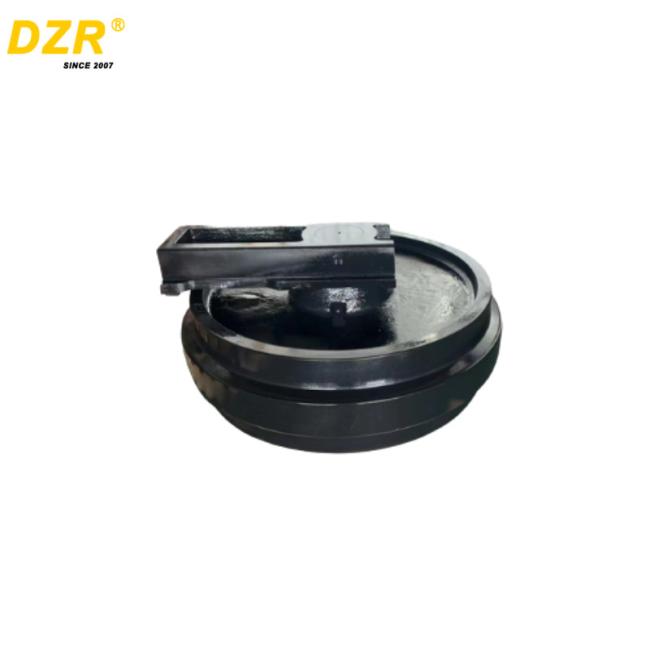 Detailed close-up of smooth surface finish on excavator idler wheel