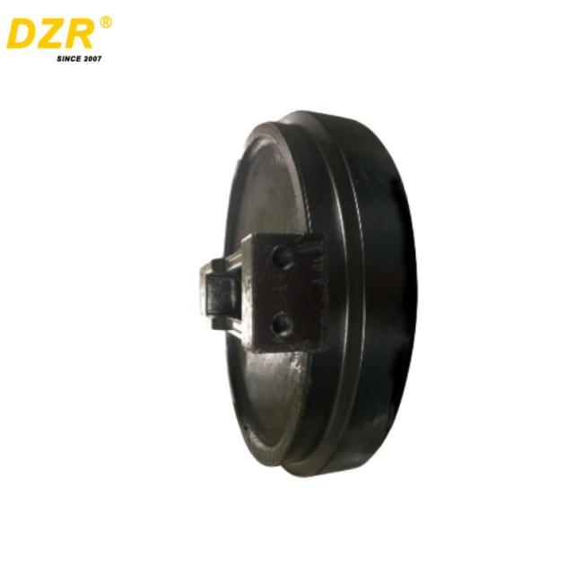 Front view of Komatsu excavator idler wheel showing durable construction