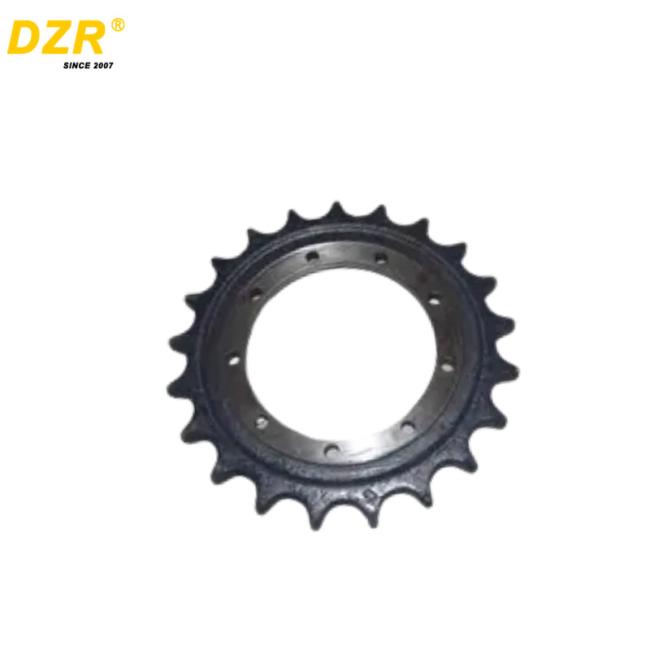 Black oxide surface treatment detail on excavator sprocket
