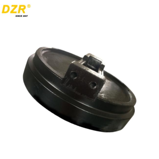 Side view of yellow track guide wheel assembly