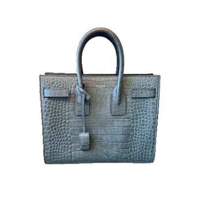 China Gray Crocodile Pre Owned YSL Bags Embossed Leather Saint Laurent Sac De Jour Tote for sale