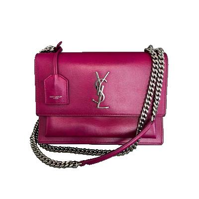 China Rose Pre Owned Saint Laurent Handbags Medium Leather Shoulder Bag Fuchsia for sale