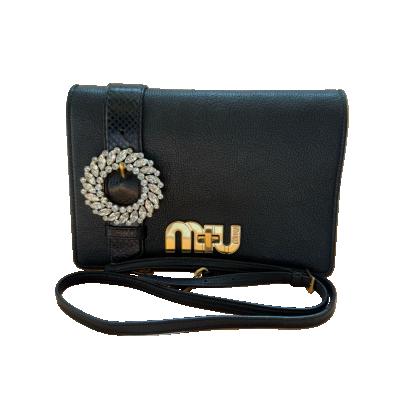 China Calfskin Leather Pre Owned Miu Miu Bags Chain Crossbody Bag Black Grained for sale