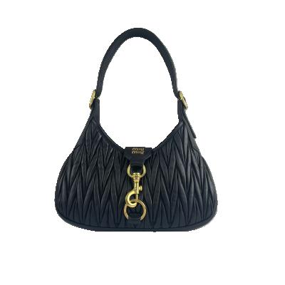 China Top Magnetic Closure Pre Owned Miu Miu Bags Branded Black Matelassé Nappa Leather Hobo Bag for sale