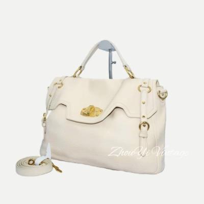 China Vintage White Second Hand Miu Miu Bag Grained Leather 2 Way Handbag Shoulder Bag for sale