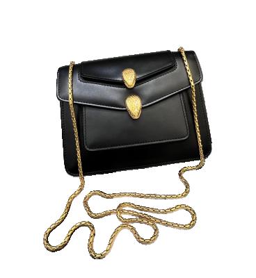 China Black Lambskin Leather BVLGARI Used Bag Preloved Bvlgari X Alexander Wang Serpenti Forever Flap Bag for sale