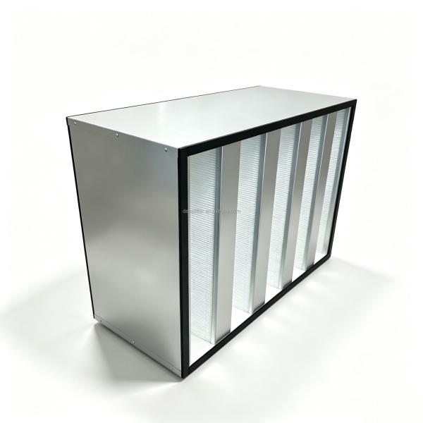 Quality Customized H13 H14 V-Bank HEPA Filter with Galvanized Frame for Cleanroom HVAC System 594x492x292mm for sale