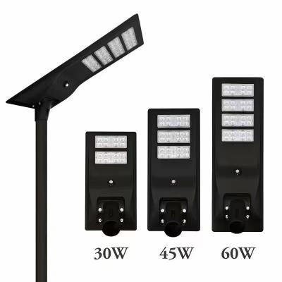 China All in One 45W geïntegreerd zonne-LED straatlicht met monokristallijn silicium, hoge lichtstroom, 12,8V-30AH lithiumbatterie en afstandsbediening for sale