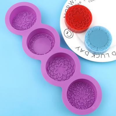China Cake Tools Ideas Disposable 4-Cavity Silicone Oval Soap Mold Mixed Flower Patterns Customizable DIY Tool for Easy Demoulding for sale