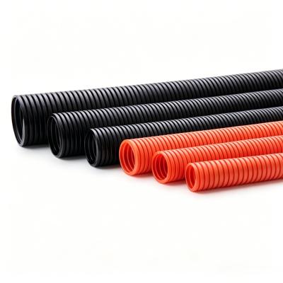 China Flame Retardant PP PE Perforated Corrugated Pipe Corrosion Resistant Solid Drainage Tube Black for sale