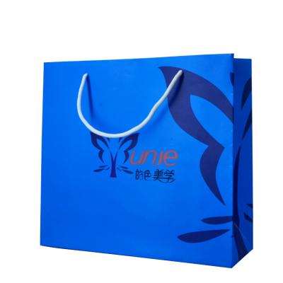 China Blue Personalised Paper Bags Full Color Printing Small Paper Gift Bags for sale