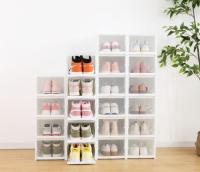 China 35L Clear Shoe Case Box Stackable Plastic Storage Container Drawer Design for sale