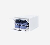 China 35L Clear Shoe Case Box Stackable Plastic Storage Container Drawer Design for sale