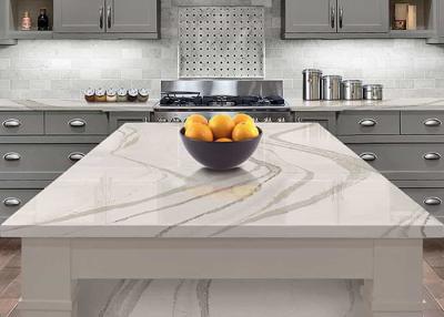China OEM Long Kitchen Worktops With Grey Stripe Luxury Edging Quartz Kitchen Top for sale