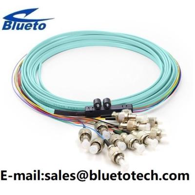 Cina OM3 FC Ribbon Fan Out Fiber Optic Pigtail 12fiber FC Multi Mode Ribbon Fiber Pigtail 12Colors in vendita