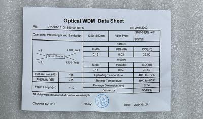 Cina 2×2 Optical WDM 1310/1550nm SMF28e Single Model FC/UPC Connector Steel Tube in vendita