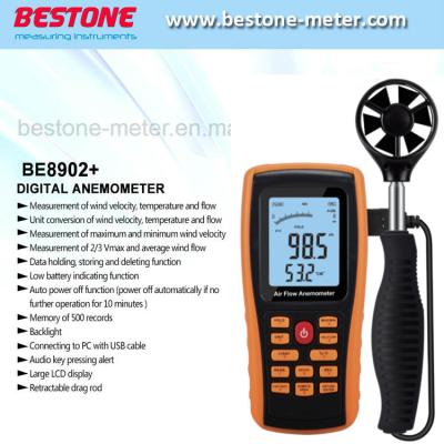 China Air Flow Anemometer Digital Measuring Tools Be8902+ With LCD Display for sale