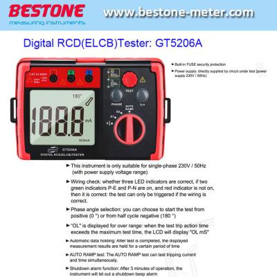China Digital RCD ELCB Tester Gt5206A Circuit Breaker Leakage Protection Switch Tester for sale
