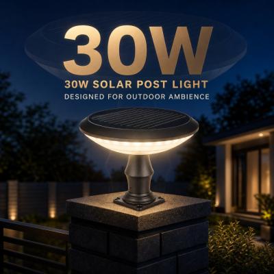 China 30W 1800LM Round Shape OSRAM 2835 LED Solar Post Cap Light IP65 Waterproof Die Cast Aluminum 3 To 5 Rainy Days For Courtyard Villa Pillar for sale