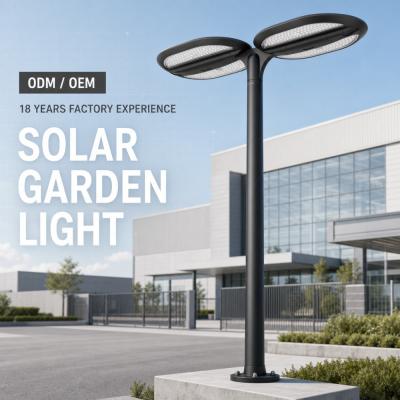 China Double Round Oval Head Solar Garden Lights 360 Degree Wide Beam Angle Dusk to Dawn for sale