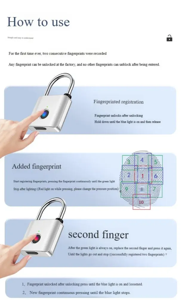 Fingerprint Padlock Home Warehouse Patio Gate Padlock