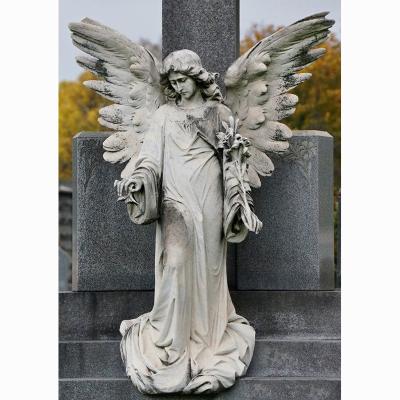 China Customized European Style Marble Sculpture with Hand Carved and Polished Angel Wings for sale