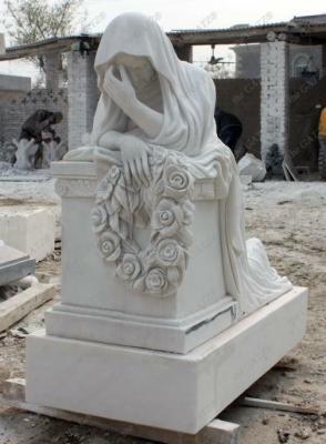 China Custom Funeral White Stone Monument European Style New Headstone Tombstone With Angel Statue Carving For Graves for sale