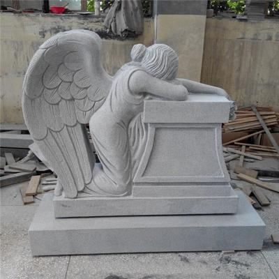China Custom Funeral White Stone Monument European Style New Headstone Tombstone With Angel Statue Carving For Graves for sale