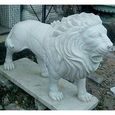 China Custom Design Sunset Red Marble Stone Lion Statue Sculpture with Hand Carved Technique for sale