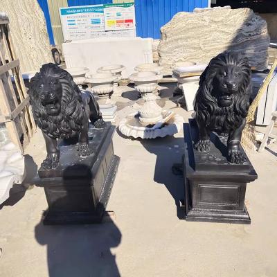 China Custom Design Sunset Red Marble Stone Lion Statue Sculpture with Hand Carved Technique for sale