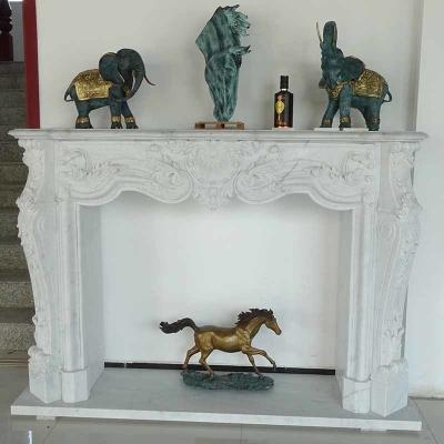China Indoor Used Marble Fireplaces with Decorative Carrara Surround in Zoo Inspired Design for sale