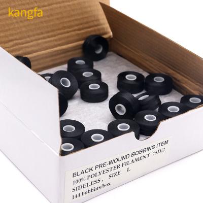 中国 75D/2 100% ポリエステル プリロープ ボビン 糸 高強度 144pcs/箱 L型 白い側 販売のため