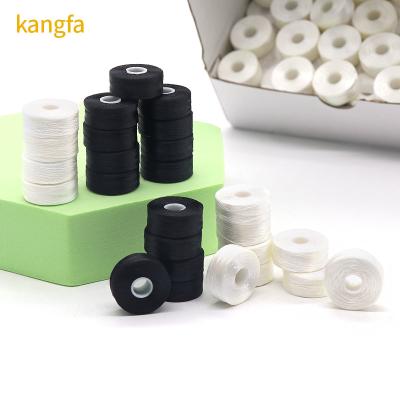 Cina 100% poliestere Bianco 75d/2 144pcs/scatola L Dimensione Poliestere Pre-Rola Bobbin Filato Per Ricamo in vendita