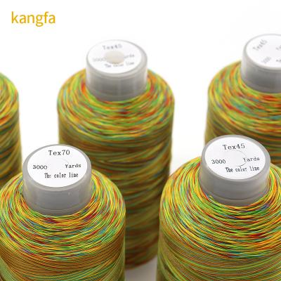 China milieuvriendelijk Kangfa Tex70 naaigarn 100% polyester regenbooggarens 120D-1680D Te koop