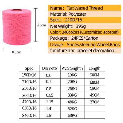 Chine 210D/16 Cordon de fil de polyester à cire plat 1 mm pour la fabrication de chaussures à motif teint à vendre