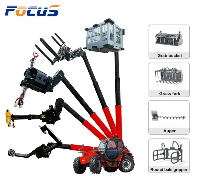 2024 4WD Telescopic Boom Diesel 3 Ton Telescopic Forklift Telehandler with 7m Lifting Hight with Hydraulic Fork/Breaker Hammer