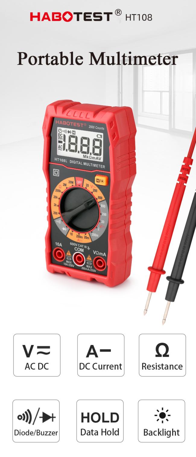 Habotest HT108L Digital Multimeter side view
