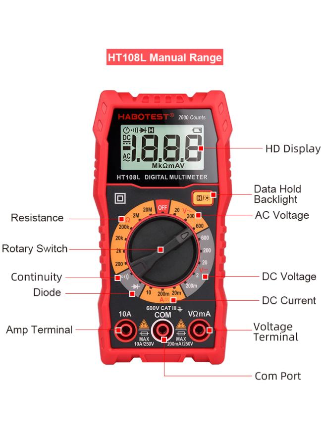 Habotest HT108L Digital Multimeter measurement demonstration
