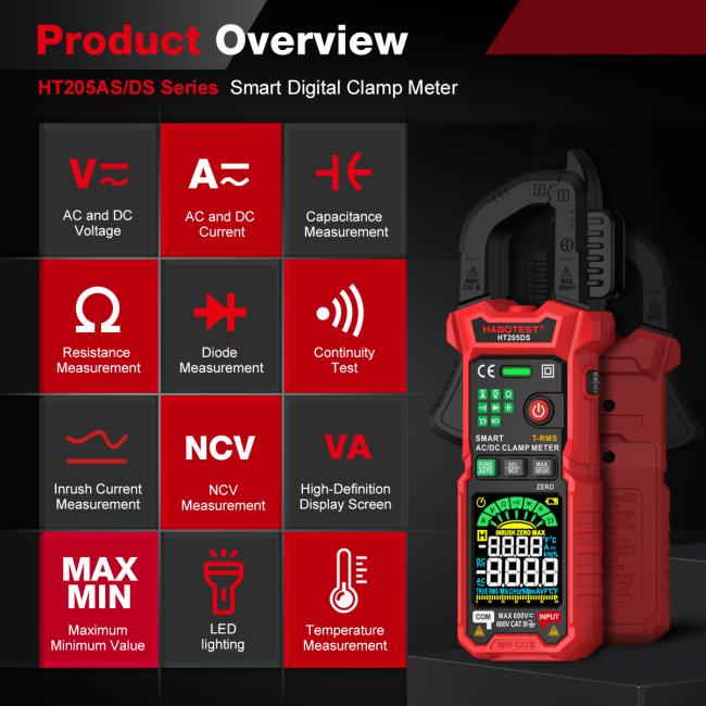 HABOTEST HT205AS/DS Digital Clamp Meter side view