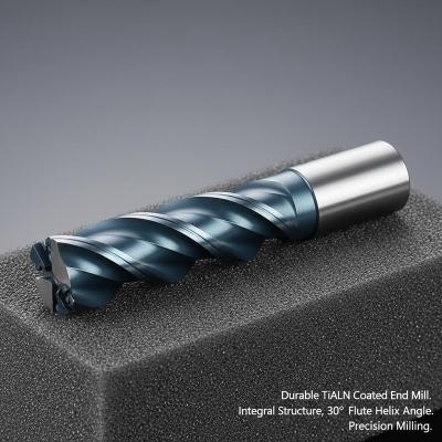 China Durable TiAlN Coated End Mill with Integral Structure and 30° Flute Helix Angle for Precision Milling for sale